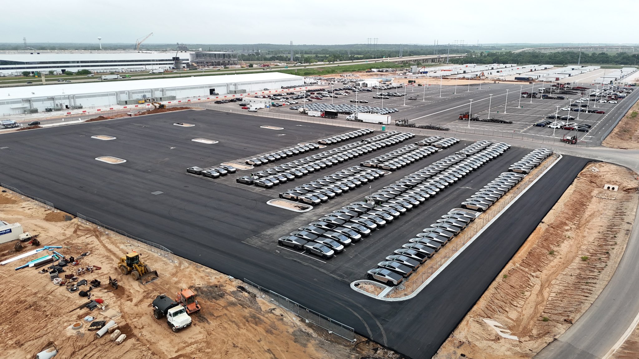 Tesla Giga Texas packed with Model Y Quicksilver and Cybertruck units