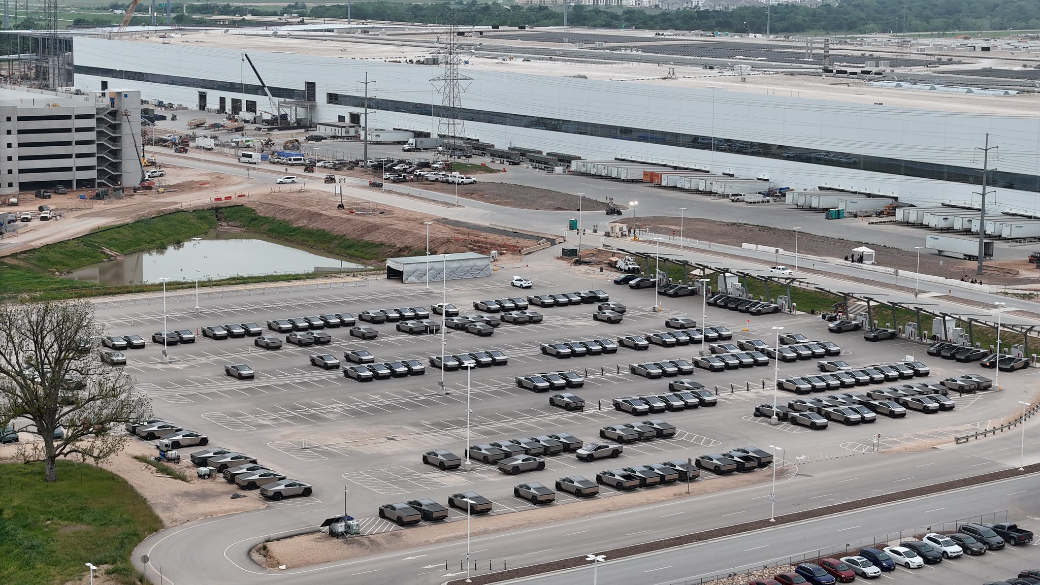 Tesla Giga Texas packed with Model Y Quicksilver and Cybertruck units